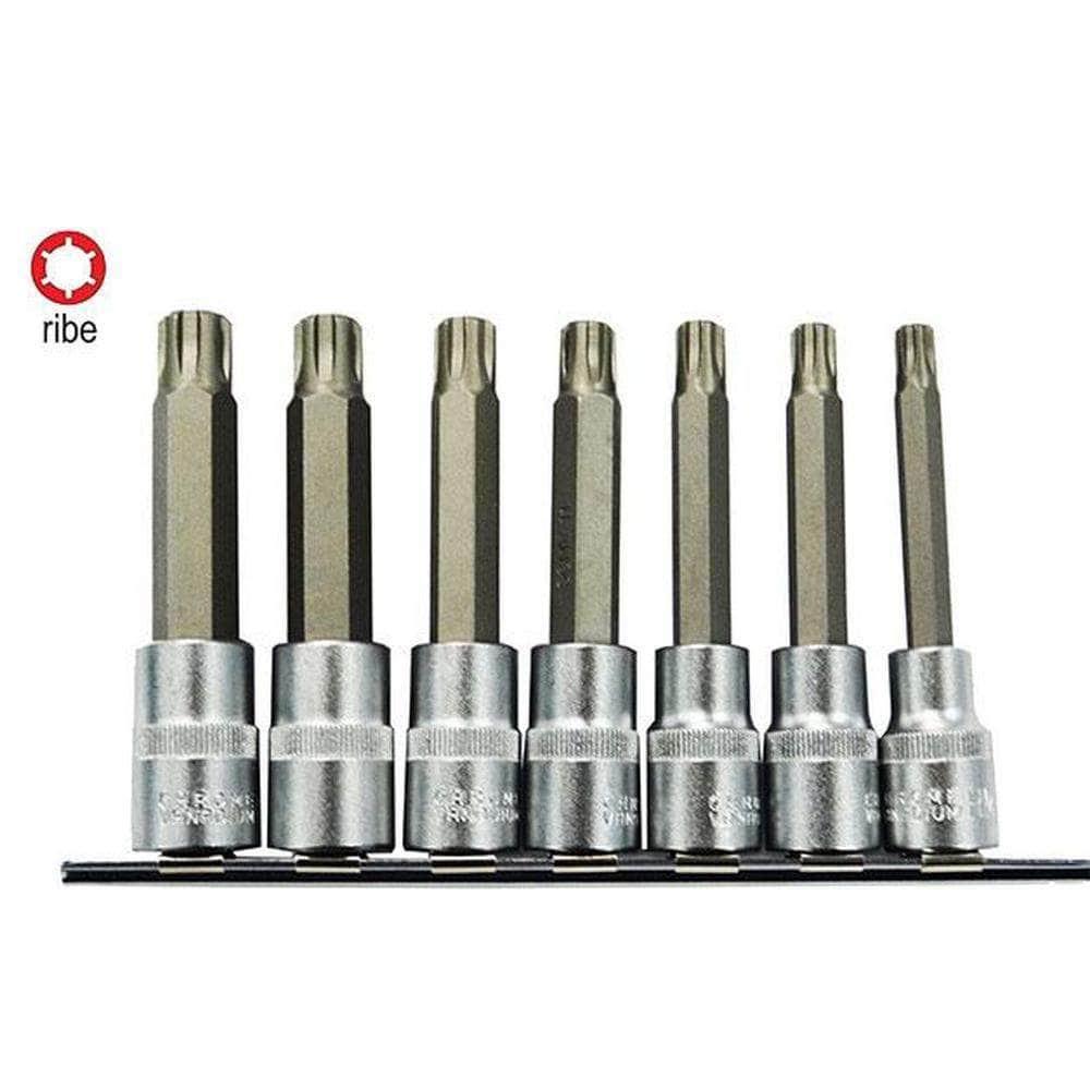AuzGrip A70975 7 Piece 100mm 1/2" Square Drive Ribe Socket Bit Set ...